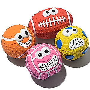 SCHITEC Squeaky Dog Ball, [4 Pack] Latex Rubber Dog Squeak Toys, 2.7'' Soft Bouncy Fetch Balls for Medium Small Pets Interactive Play