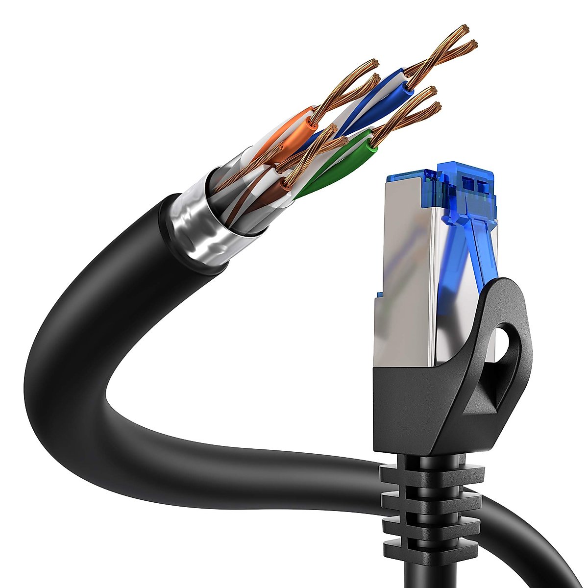 KabelDirekt Network Cable – Transmits Maximum Fiber-Optic Internet Speed – Network, Ethernet & LAN Cable – 100ft – Available in 1-100ft – for Gigabit Networks, Router/Modem, RJ45 (Black/Silver)