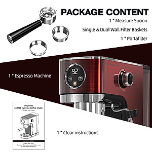 DRAGONBALL Espresso Machine, 20 Bar Coffee Machine with Milk Frother, Professional Espresso Maker with 40oz Removable Water Tank, Espresso Machines for Home, RED