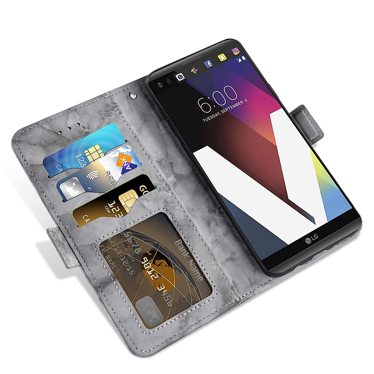 Asuwish Compatible with LG V20 Case and Tempered Glass Screen Protector Cell Accessories Card Holder Slot Kickstand Protective Hybrid Flip Folio Marble Wallet Phone Covers for LGV20 LG20 V 20 Black