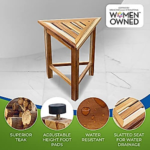 Fully Assembled EcoDecors Flexi Triangle Teak Shaving Shower Stool Bathroom Shelf Chair Caddy Use for Corner Bathroom Seat or Storage 14.5 Inch Radius