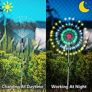 IQGVEB Solar Lights Outdoor Firework, Timer 4PCS Gorgeous Garden Lights with Remote Automatic Switch 8 Modes Dimming Levels, Waterproof Sparkles Landscape Pathway Lights