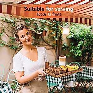 Hand Woven Rattan Serving Tray - Durable, Lightweight 17 Inches Rattan Basket Trays with Handles - Rectangular Basket Organizer Tray for Coffee Table - Can be Used for Snacks, Drinks and Decor