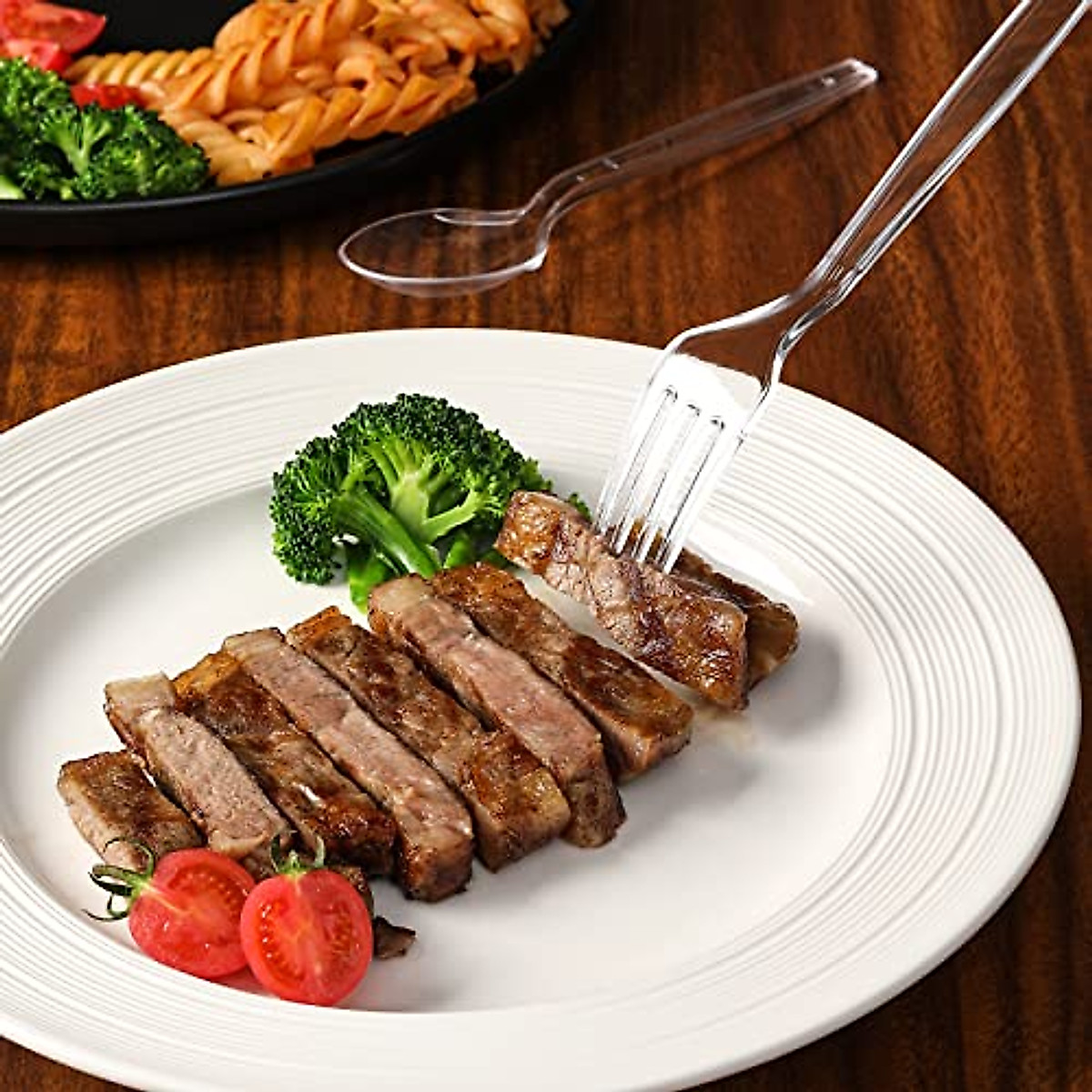 [200 Count] Heavy Duty Plastic Forks and Spoons Set - Disposable Spoons and Forks, 100 Plastic Forks and 100 Plastic Spoons for Party - Clear