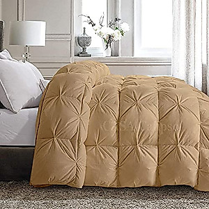 1 Pc Pinch Pleated Comforter with 2 Pillow Shams 100% Cotton 400 GSM Ultra Soft, Fluffy, Lightweight Comforter for All Season Twin/Twin XL Size Taupe 3 PC-Pinch Pleat Comforter Set