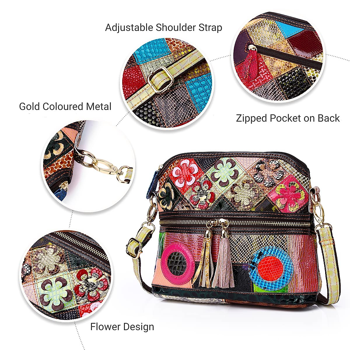 Eysee Crossbody Bag Women Multicolor, Leather Handbag Colorful Purses (Multicolour 1)