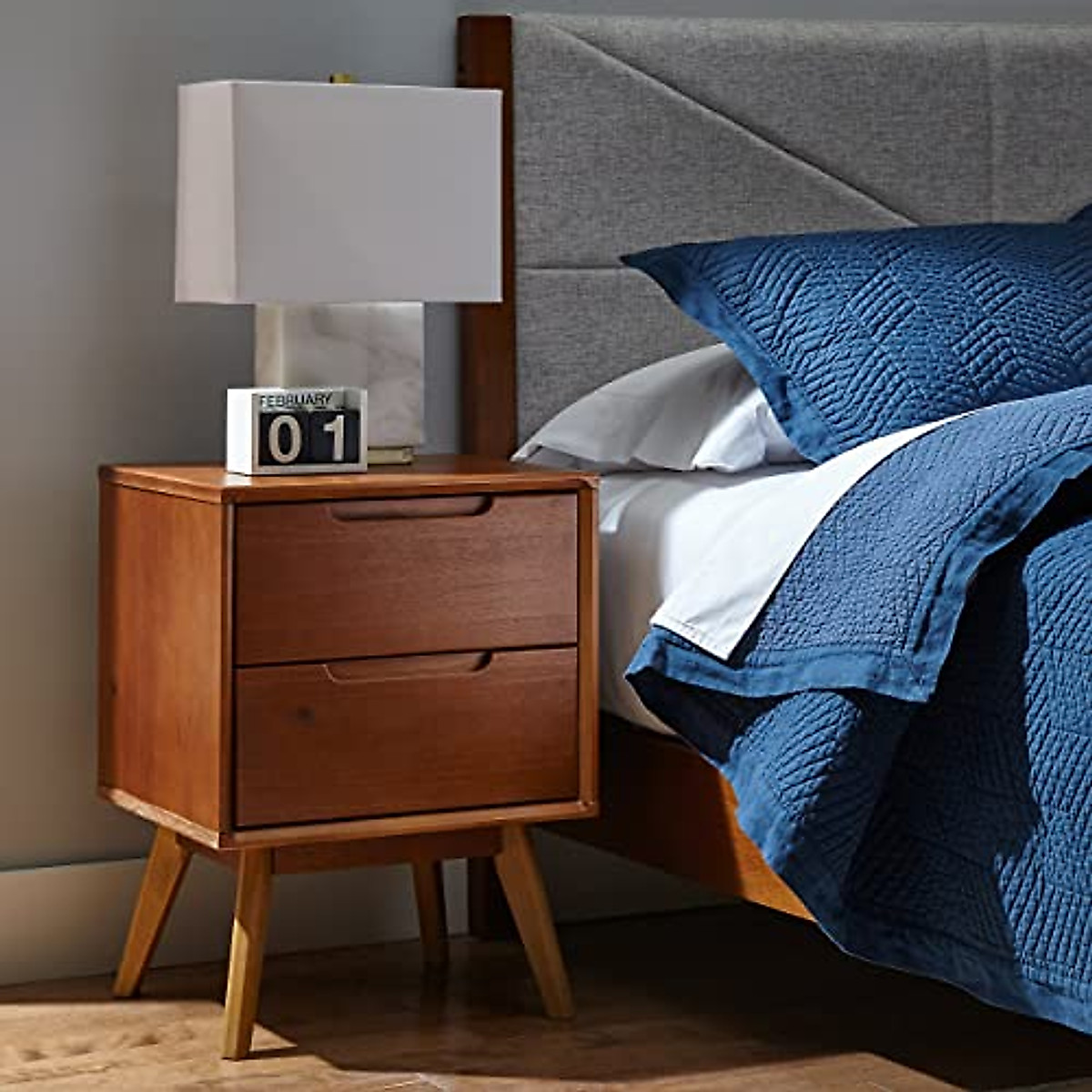 Amazon Brand - Rivet Mid-Century Stark 2-Drawer Nightstand, Square, Brown,18 in x 15 in x 24 in (D x W x H)