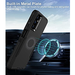 Dahkoiz for Samsung Galaxy A13 5G Phone Case, with Glass Screen Protector, Dust-Proof Port Cover, Magnetic Car Mount Support, Full Body Non-Slip Rubber Covered, Durable & Shockproof, Black/Black
