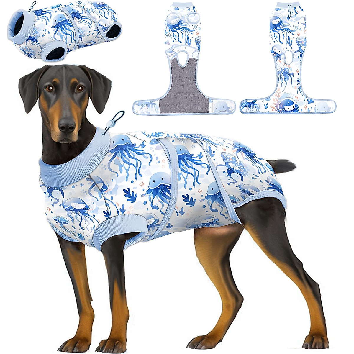 PetWarm Post Spay Dog Suit Female,Dog Surgery Suit,Cone of Shame Alternatives Bodysuit for Abdominal Wounds Skin Disease, Dog Bodysuit for Small Medium Large Dogs,Marine Animal Patterns,Blue,XS