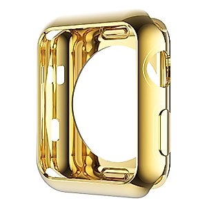 Leotop Compatible with Apple Watch Case 44mm 40mm, Soft Flexible TPU Plated Protector Bumper Shiny Cover Lightweight Thin Guard Shockproof Frame Compatible for iWatch Series 6 5 4 SE(Gold, 44mm)