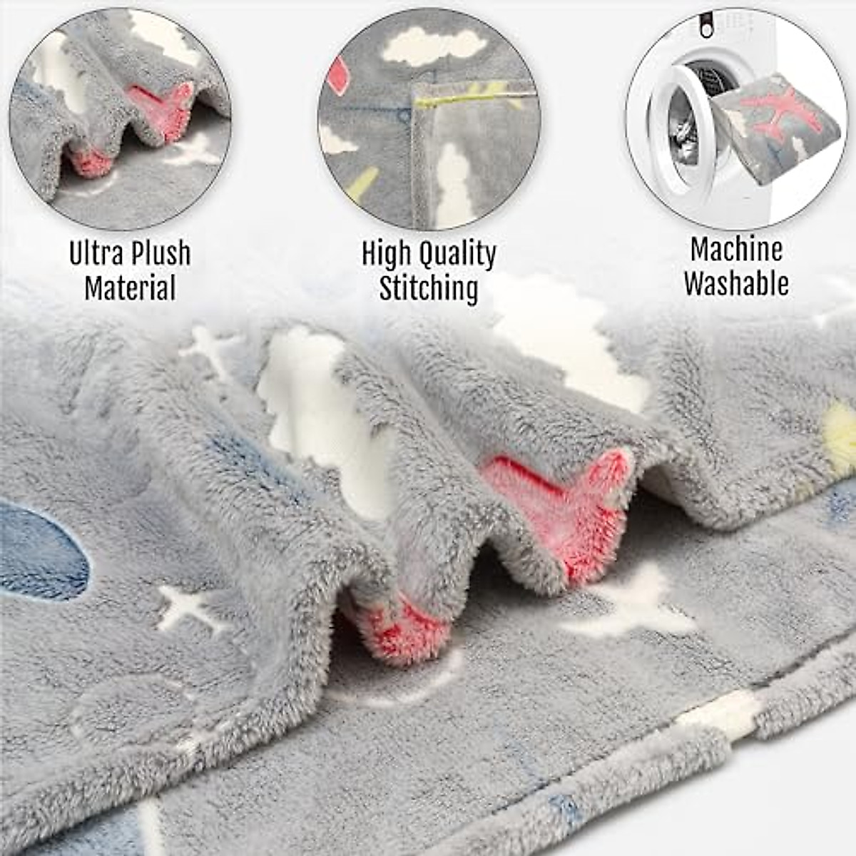 Glow in The Dark Blanket, Soft Plush Kid's Throw, Airplanes Pattern, Fleece, Fun Gifts for Boys and Girls, Unique Birthday Present, Baby Blanket, All Season Blanket, Travel, 40"x60"