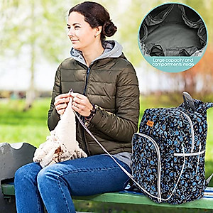 Hanfetch Yarn Storage Organizer Knitting Bag Backpack Large Size with Grommets Portable Crochet Bag Yarn Keeper for Yarn Skeins， Crochet Hooks, Knitting Needles and Other Accessories (Paisley)