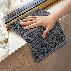 Utopia Towels Premium Bundle - Cotton Washcloths Greyk (12x12 inches) Pack of 12 with Grey Hand Towels 600 GSM (16 x 28 inches), Pack of 6