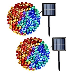 QITONG 2 Pack Multicolor Solar Christmas Lights, Each 33ft 100 LED Solar String Lights Outdoor Waterproof, 8 Modes Green Wire Colored Solar Lights for Outside Christmas Decorations