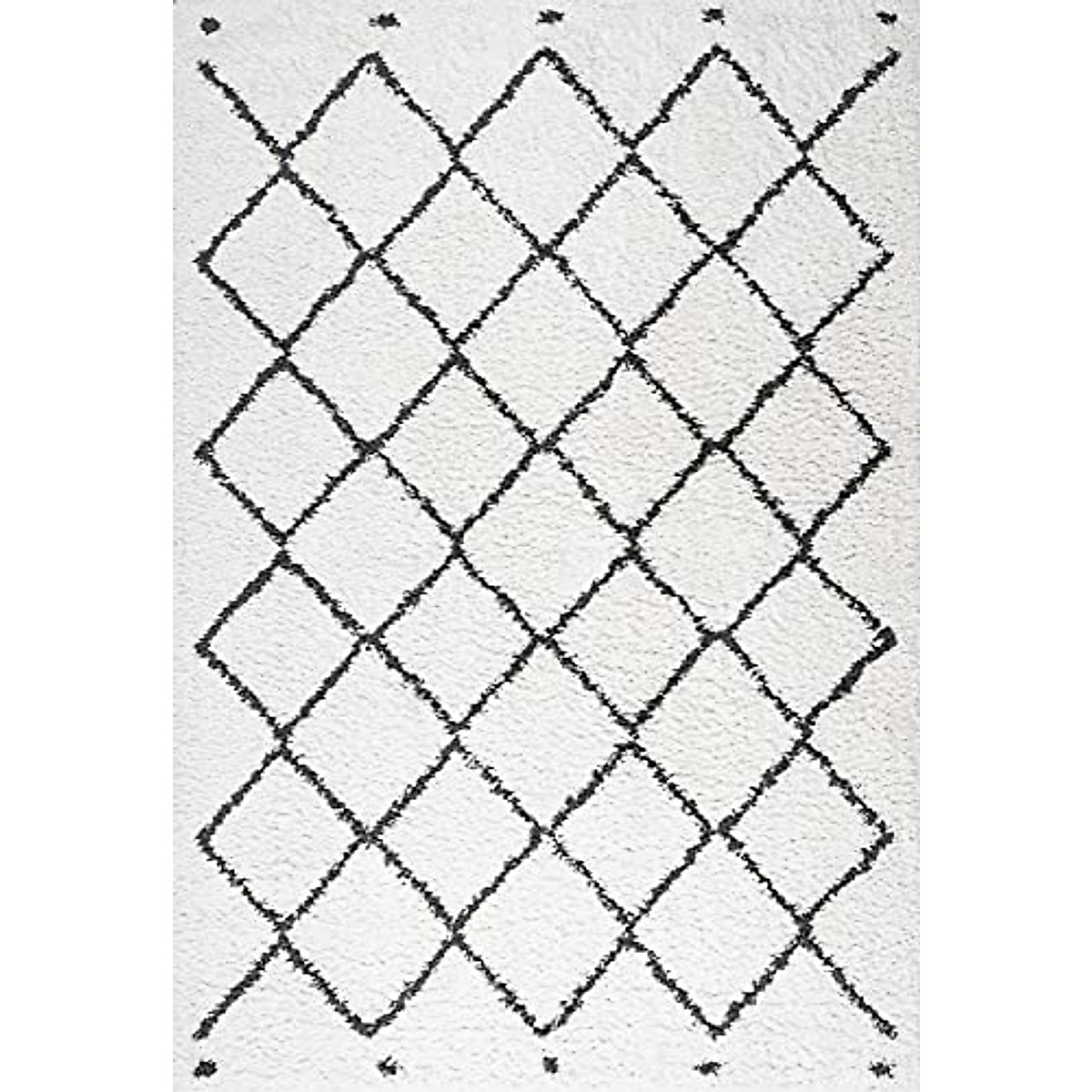 JONATHAN Y MOH410A-4 Cami Moroccan Style Diamond Shag Indoor Area-Rug Bohemian Contemporary Geometric Easy-Cleaning Bedroom Kitchen Living Room Non Shedding, 4 X 6, White/Black