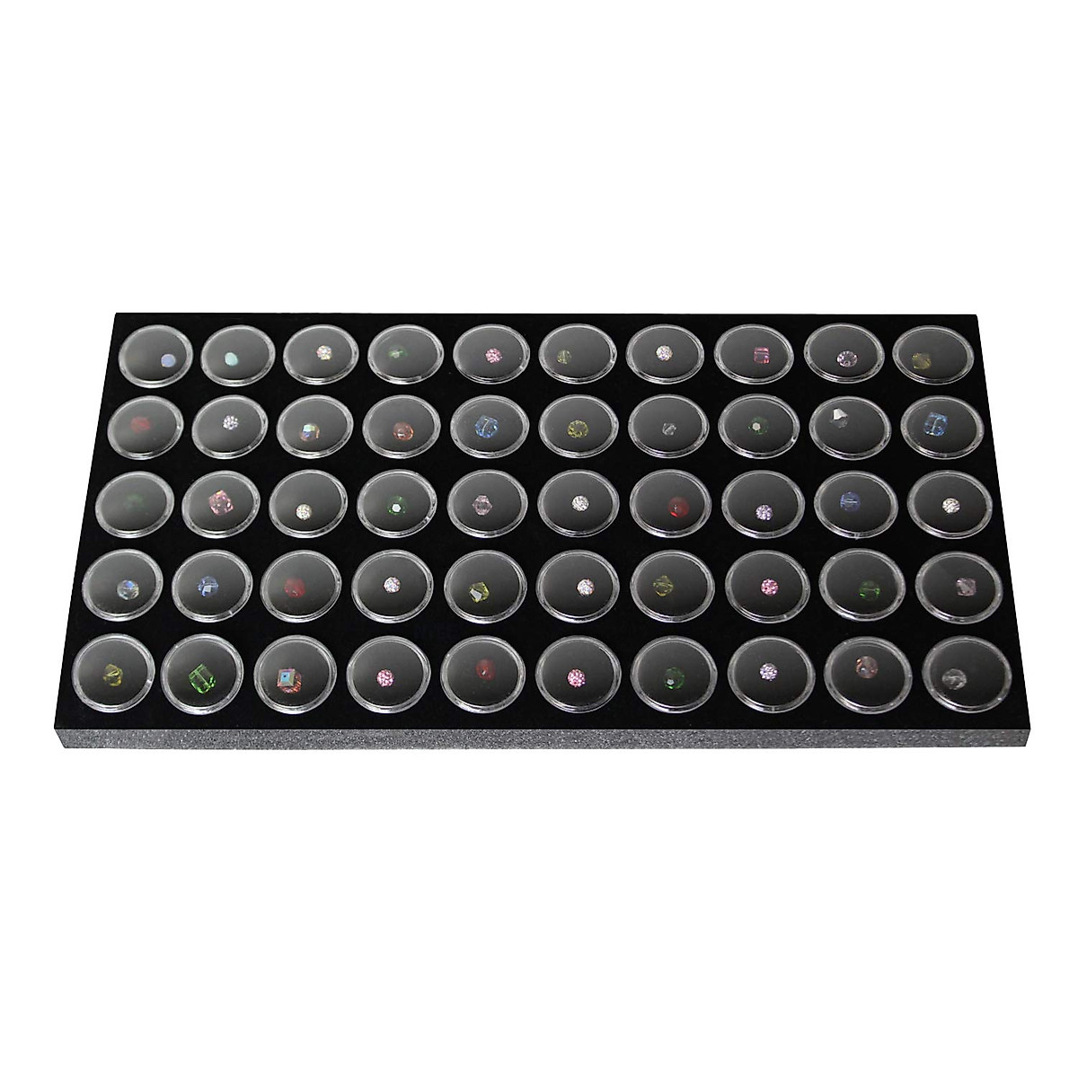 MOOCA Black Glass Top Jewelry Display Case Box 50 Gem Jars, Ring Box, Jewelry Organizer, Gem jar storage for Jewelry, Glass Display Box, storage Tray