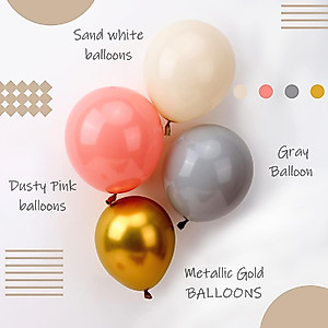 RUBFAC 144Pcs Boho Blush Balloons Garland, Pink And Gold Balloon Arch Kit, Dusty Pink Grey Sand White Balloons for Girl Birthday Wedding Baby Shower Party Decorations