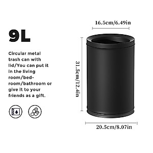 YOJIA 9L/2.4Gal Black Bathroom Trash Can,Double Lyers Metal Waste Basket, BlackGarbage Can for Bathroom, Living Room, Kitchen, Office,Bank, Near Desk(Black 9L)