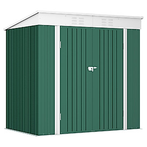 Greesum Outdoor Storage Shed 6x4FT All Weather Metal Garden Shed with Lockable Double Doors for Garden Tools, Toys and Sundries, Green