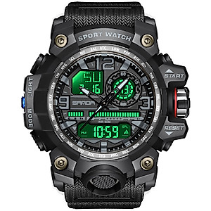 WISHFAN Men’s Military Watch, Dual-Display Waterproof Sports Digital Watch Big Wrist for Men with Alarm (black)