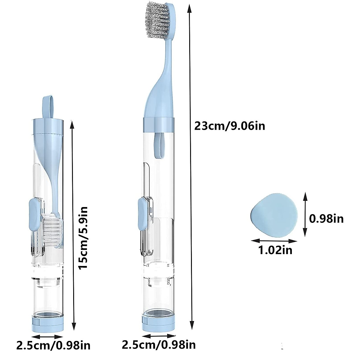 2Pcs Toothbrushes Kit Fold Travel Size Built-in Travel Toothpaste Container, Including 2 Cleaner Head Soft Bristles for Travel, Camping, School, Business Trip (Blue, White)