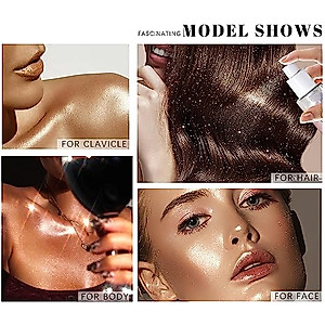 HOSAILY Body Glitter Spray, Moisturizing Bronze Body Shimmer Luminizer Glow Illuminator Quick-Drying and Non-Sticky Glitter Spray Liquid Highlighter Spray for Face Hair Body Glitter, 60ML -Silver