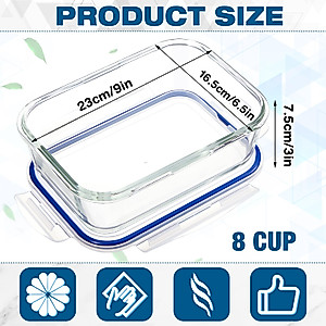 Blushtier 4 Set 8 Cup Large Glass Storage Containers Airtight 63 oz Food Bento Boxes Sets with Lids Kitchen Storage Containers Glass Cookie
