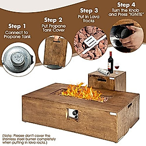 Tangkula 2 Pieces Outdoor Propane Fire Pit Table Set, Patiojoy 48 Inch Rustic 50,000 BTU Rectangular Gas Fire Pit Table with 20 lbs Tank Side Table, Lava Rocks, Cover for Patio, Garden, Yard