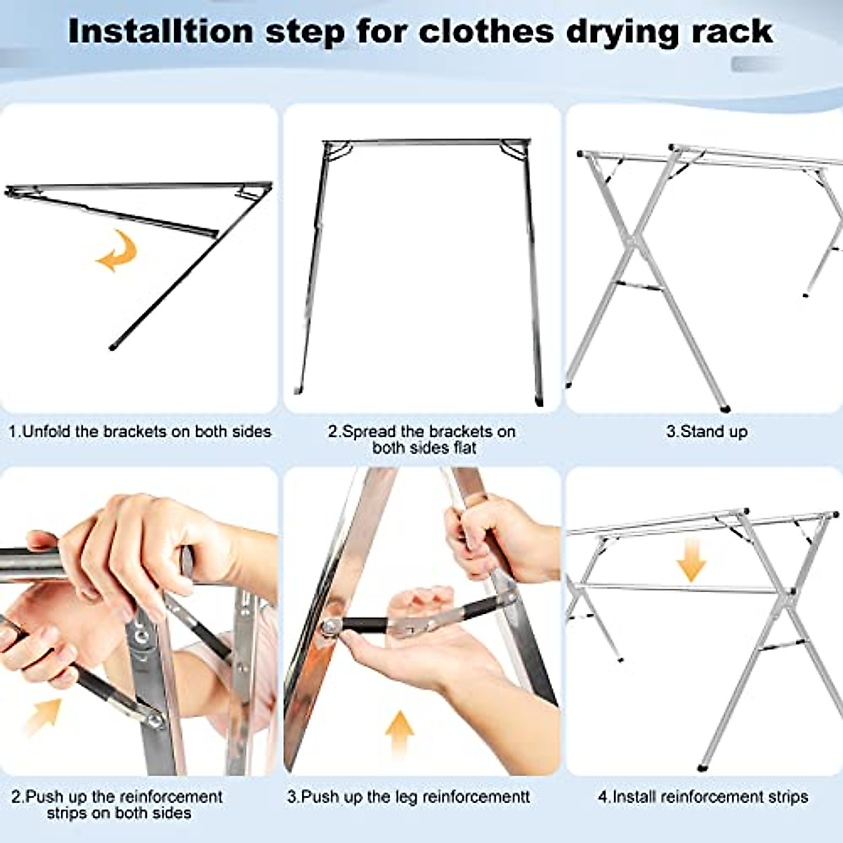Sillars Clothes Drying Rack, 79 inches Laundry Drying Rack Clothing Foldable & Collapsible Stainless Steel Heavy Duty Clothing Drying Rack with Windproof Hooks for Indoor Outdoor