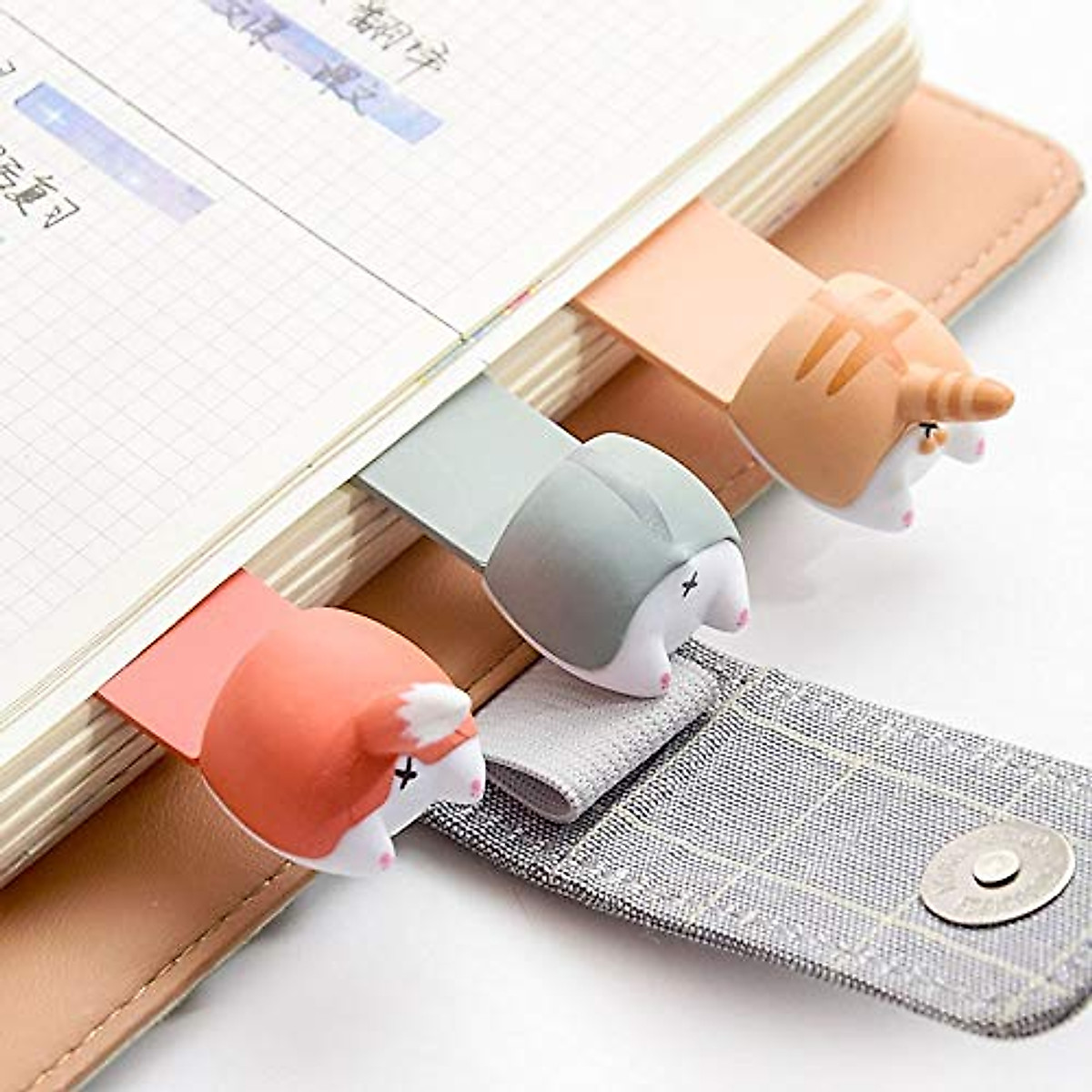 Booluee Cute 3D Animal Butt Bookmarks Cat Corgi Fox Hamster Book Markers Page Markers for Kids Adults Book Lovers School Library Office Home Use (Hamster+Cat+Corgi+Fox)