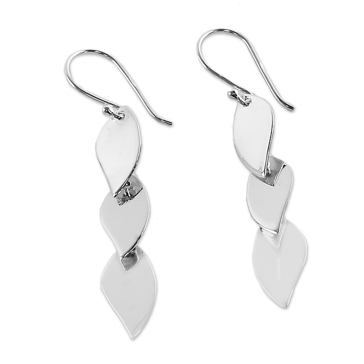 NOVICA Artisan Sterling Silver Dangle Earrings Leaf Shaped from Thailand No Stone [1.9 in L x 0.3 in W] ' Romantic Leaves'