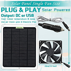 2 Sets Solar Powered Panel Fan Kits, 10W Solar Panel Dual Fan and DC USB Single Fan Car Charger IPX7 Waterproof for Small Chicken Coop, Dog House, Shed, Greenhouse, Window Exhaust