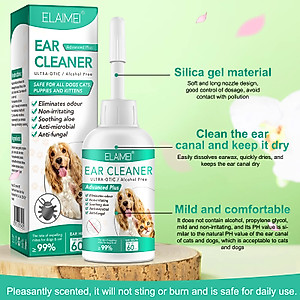 Ear Cleaner for Dogs, Dogs Ear Infection Treatment - Supports Soothing Dog Yeast Infection, Soothes Itchy & Inflamed Ears, Ear Odor, Pet Ear Care Supplement for Small, Medium and Large Dogs - 60ml