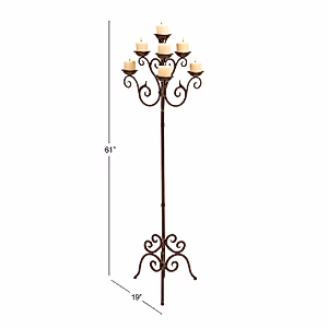 Deco 79 Metal Tall Candelabra with Scroll Designs, 19" x 19" x 61", Brown
