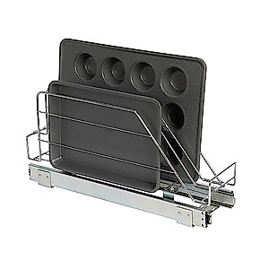 Household Essentials Glidez Multipurpose Chrome-Plated Steel Pull-Out/Slide-Out Storage Organizer for Cookware and Bakeware - Fits Standard Size Cabinet or Shelf, Chrome