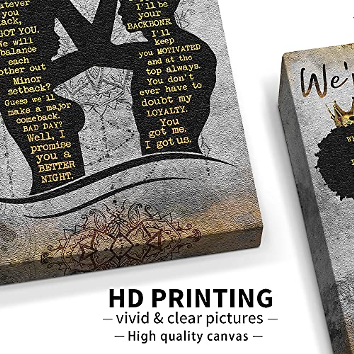 African American Wall Art Black King And Queen Canvas Print Painting Picture Artwork Black Girl Inspirational Quotes Wall Decor For Living Room Bedroom Office Home Decor Framed Ready To Hang 16x24Inch