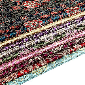 Chinese Satin Brocade Embroidery Lotus Flower Fabric for Quilting Cloth DIY Material (Pink, Sold by Meter)