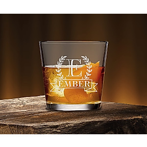 TEEAMORE Personalized Old Fashioned Cocktail Glass Add Your Initial Birthday Housewarming Gift Etched Rocks Whiskey Glass 9oz