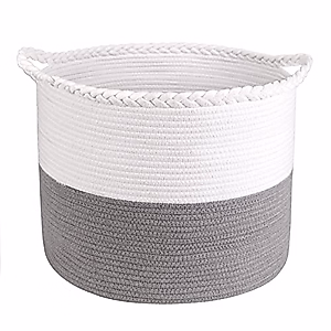 18 x 18 x 14'' Large Cotton Rope Storage Laundry Basket Woven Blanket Storage Basket Collapsible Storage Bins, Decorative Canvas Storage Baskets with Handle for Cloth Dog Toy Clothes Baby Pillows
