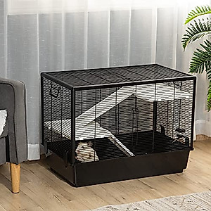 PawHut Hamster Cage, 3-Tier Guinea Pig Cage, Pet Play House for Chinchillas with Food Dish Water Bottle, Ramps, Ledges, 31.5", Black