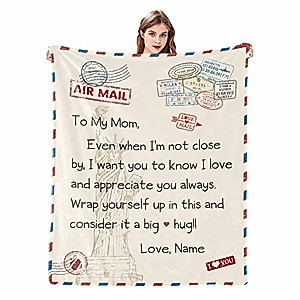 Neywoll Personalized Blanket for Mom from Daughter or Son, to My Mom Love Letter Air Mail Blankets, Soft Couch Bed Fleece World Landmarks Blanket 40x50 Inches