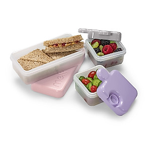 melii Puzzle Bento Box Food Storage Container, 3 Compartments, 28.6 Ounce (Pink, Purple & Grey)