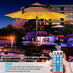 Solar Patio Umbrella Lights Cordless Parasol String Lights With Clip Umbrella Pole Light Solar Powered Waterproof for 7-10foot Umbrella Outdoor Lighting Beach Deck Garden Party Decoration