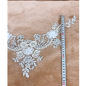 wtbv.n Handmade Crystal Peal Patches Sequins Rhinestones Ivory lace Trim Applique 38 * 28cm for Dress Skirt