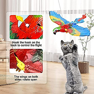 Simulation-Bird-Interactive-Cat-Toy, Flying Bird Cat Toy,Electric Toy Bird For Cats,Flashing Music Funny Cat Toy Cats Kitten Play Hunting Exercising Eliminating Boredom (Parrot1PCS) Pole not included