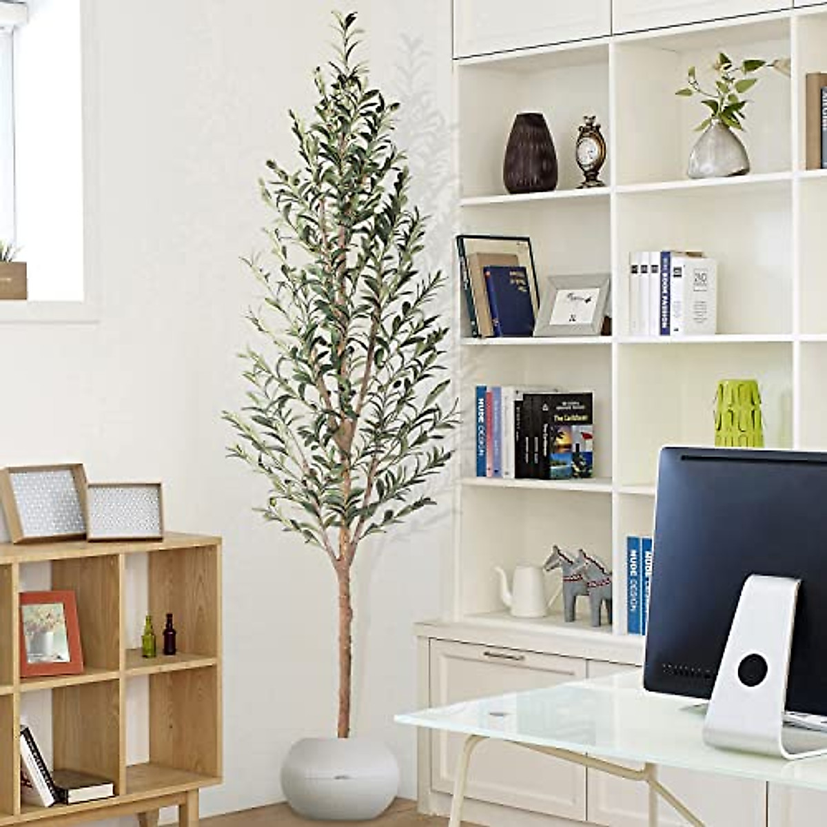 OXLLXO 7ft Artificial Olive Tree (82in) Tall Fake Potted Olive Silk Tree with Planter Large Faux Olive Branches and Fruits Artificial Tree for Office Living Room Home Floor Decor (Indoor/Outdoor)