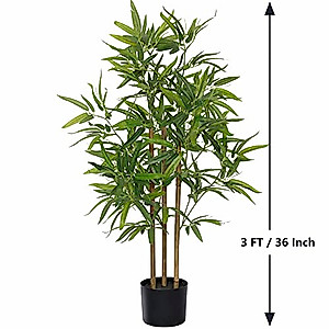 SOFTFLAME 3ft Bamboo Artificial Tree, Faux Bamboo Plant, Artificial Plant with 3 Trunks, Ideal for Home Office Indoor Decoration
