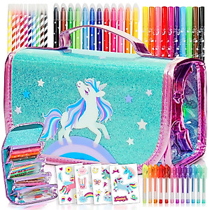 Amitié Lane Unicorn Scented Markers Set, 80 PCS - Birthday Gift for 5, 6, 7, 8 and 9 Year Old Girls! Includes Art Kit Supplies for Kids Ages 4-12, Perfect for Creative Fun Ideas