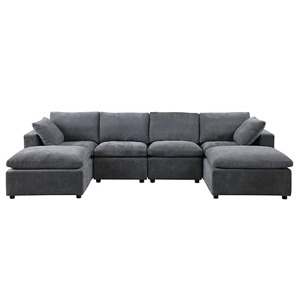 U-Shaped Chenille Upholstered Modular Sectional Sofa Oversized Deep Seat Reversible Chaises Cloud Couch Convertible Living Room Sleeper Sofabed with Movable Ottomans for Home, Apartment