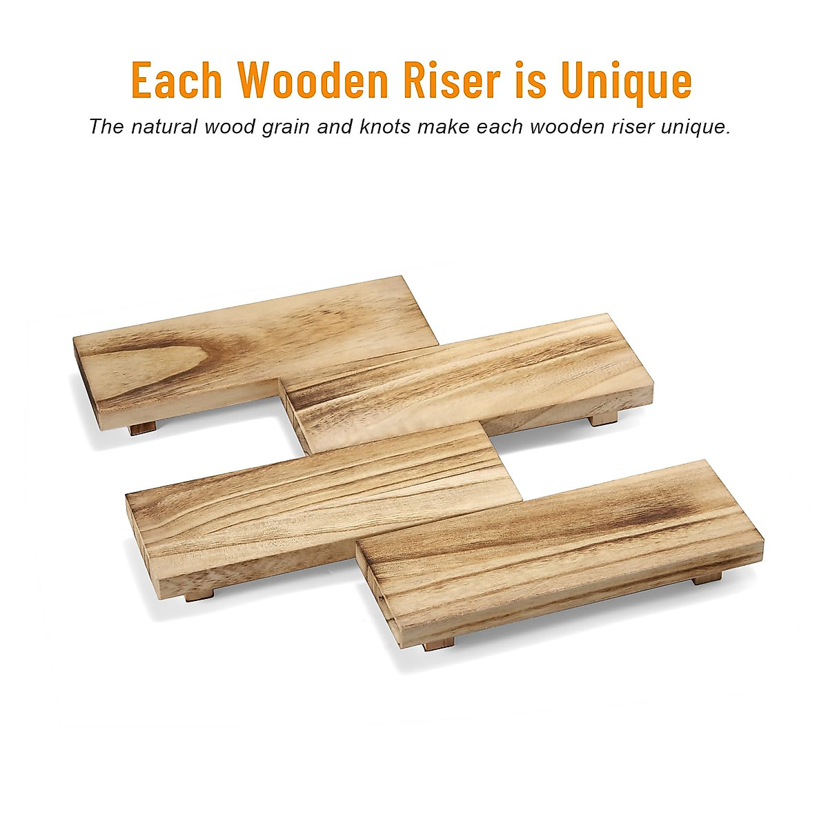 NADESSA Wood Riser for Home Decor, Wooden Display Stand for Plant Pots, Rustic Wooden Tray for Kitchen Counters 11.8x4.7x2 inches